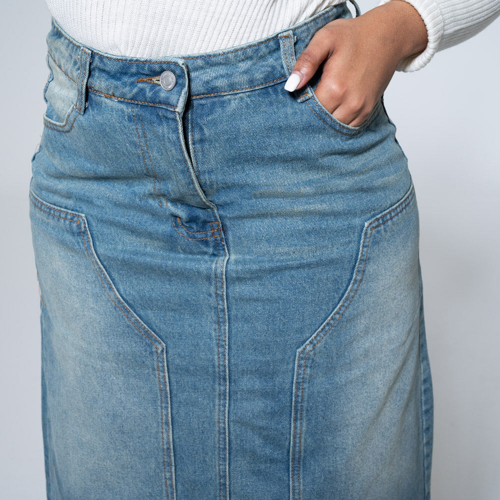 Tea Stain Denim Skirt - Fashion World ZA