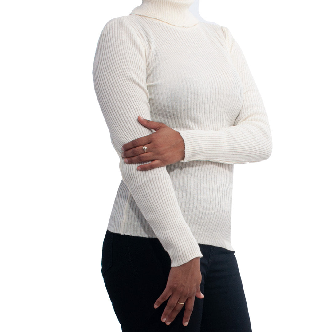 White Skinny Rib Poloneck - Fashion World ZA